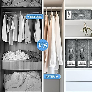 Erarrow Foldable Bed Sheet Set Organizer, Storage Box for Duvet Cover Set with Clear Window and Handles, Linen Closet Organizer for Bedding Clothes Blankets, 2 Pack (Queen or King Size),Dark Grey