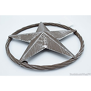 8" Rustic Brown Silver Metal Barn Star Rope Ring Texas Tin Wall Decor