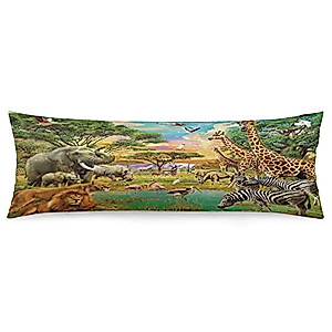 Body Pillow Cover,Africa Animal Rhino Flamingo Lion Zebra Giraffe Family Printed Long Pillow Cases Protector with Zipper Decor Soft Large Covers Cushion for Beding,Couch,Sofa,Home Gift 20"x54"