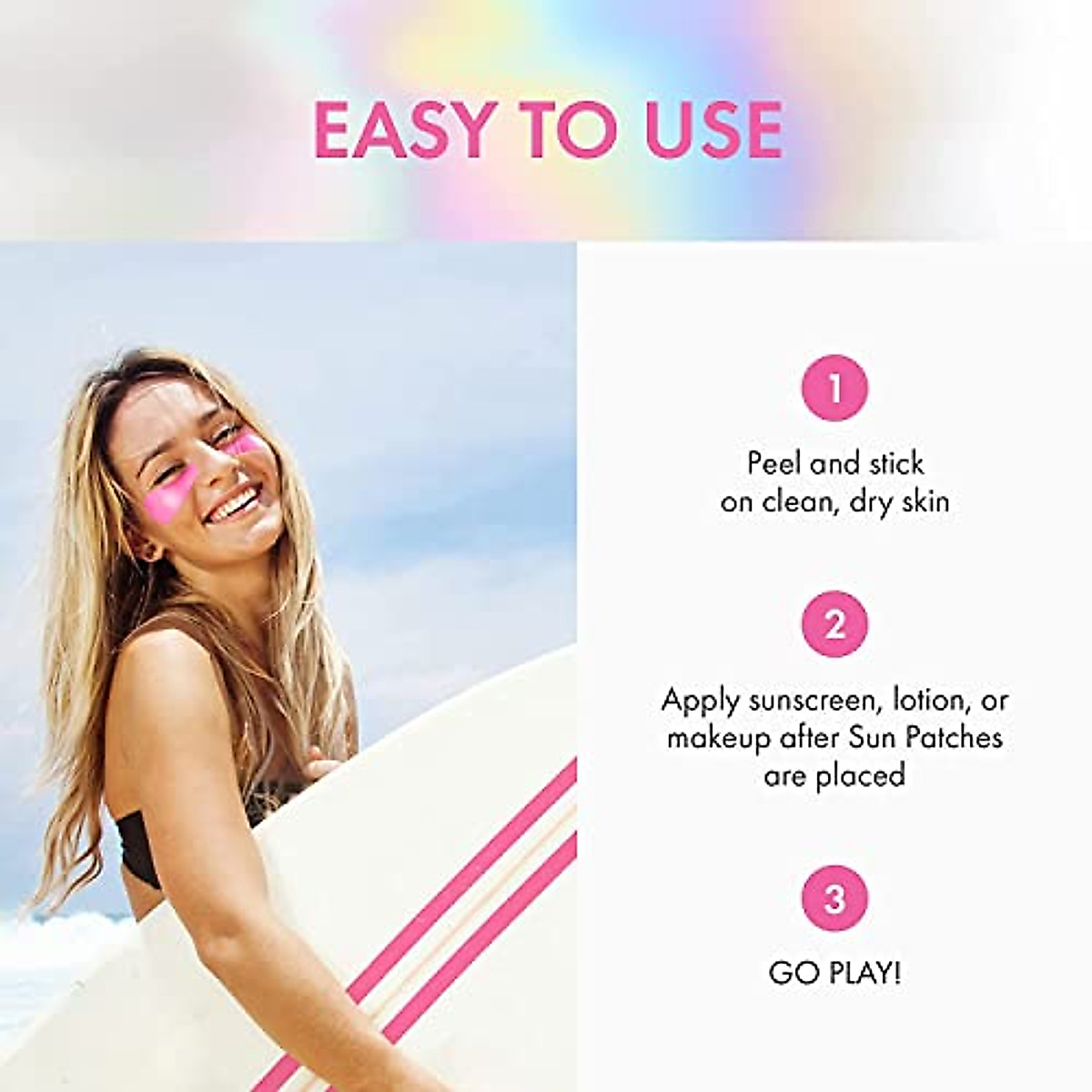 Sun Patch, Reusable Under Eye Sunblock Patches, 100% Silicone Sunscreen Under Eye Patches for UV Protection, Face Stickers with UPF 50, 3 Pack/12 Pairs, 3 Colors