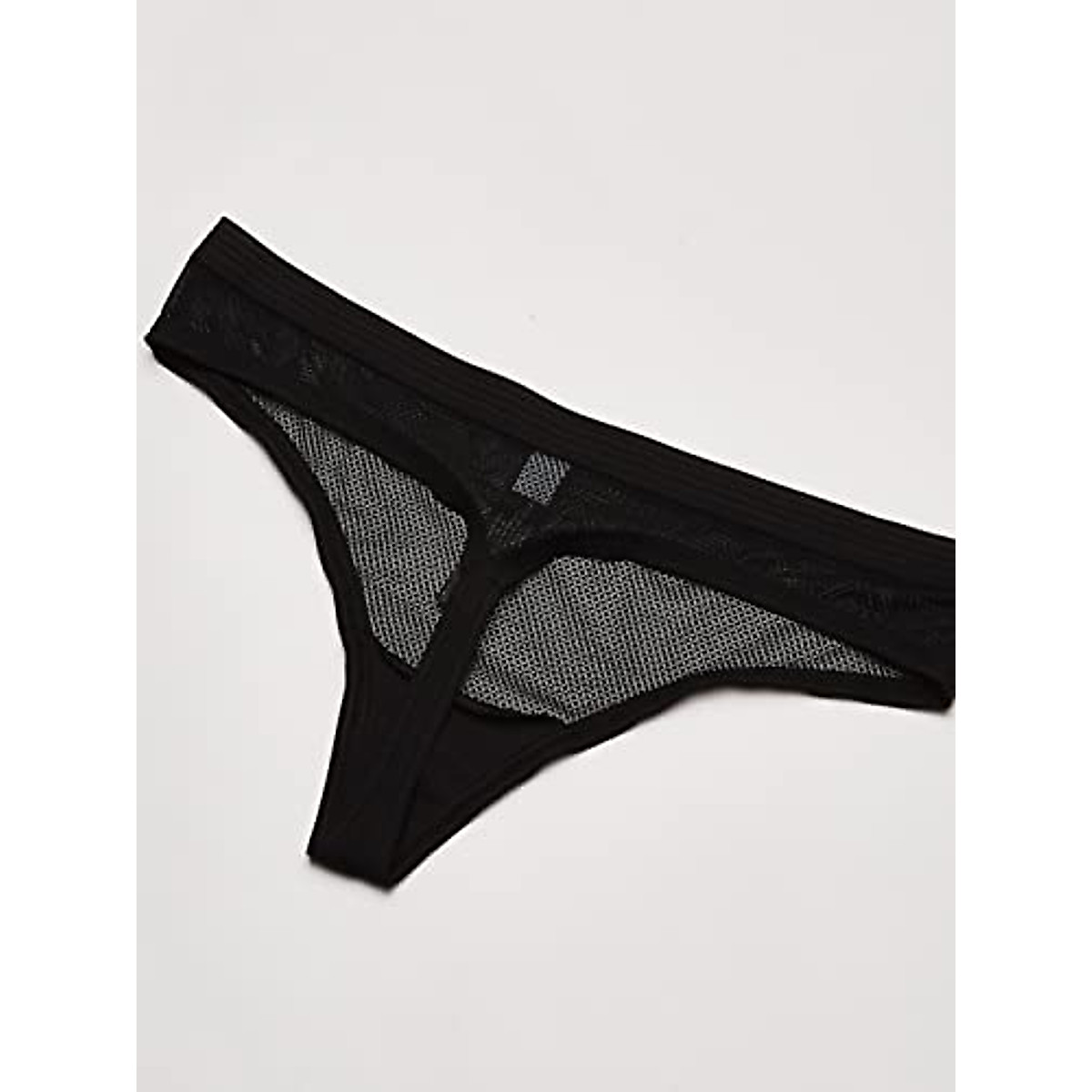 DKNY womens Sheer Stripe Thong Panties, Black, Large US
