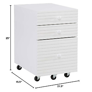 Linon Sway Wood File Cabinet with 3 Drawers Rolling Castors in Pure White