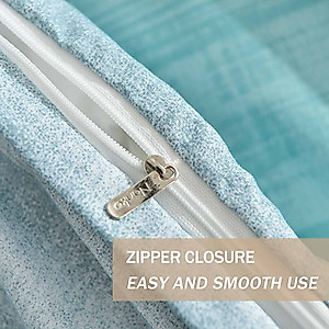 Nanko King Duvet Cover Set, Grey and Blue Teal Striped Print Pattern 3pc 104x90 Microfiber Comforter Quilt Bedding Cover with Zip Ties - Modern Farmhouse Styly for Men and Women Teen, Gray