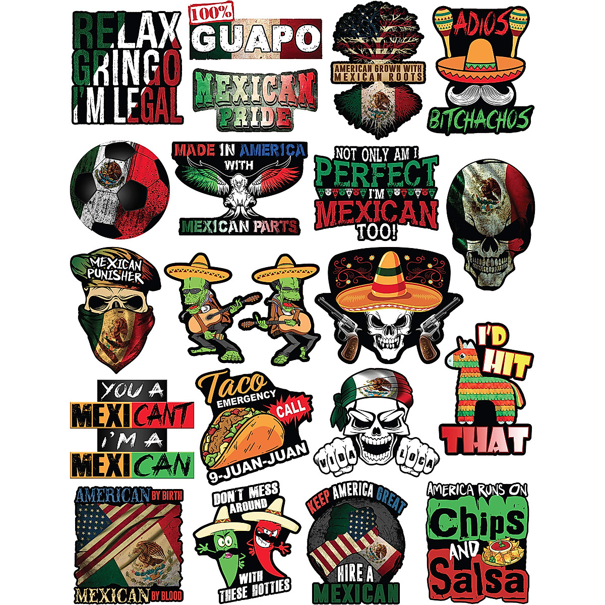 Mexican Stickers - Calcomanías Mexicanas – 100% Vinyl Stickers for Adults - Funny Decals for Hardhat, Construction, Laptop, Water Bottle or Lunchbox. Pegatinas cascos. Calcomanias para Autos