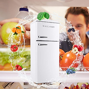 Galanz GLR10TWEEFR Retro Refrigerator with Top Freezer Frost Free, Dual Door Fridge, Adjustable Electrical Thermostat Control, 10 cu ft, White