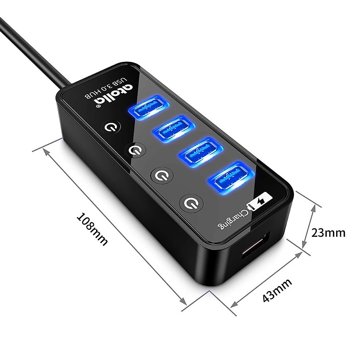 Powered USB Hub Long Cord, atolla USB 3.0 Hub 4 + 1 Data Transfer and Charging Multiport with Power Supply Adapter 15W (5V/3A) and 3.3ft Meter USB 3 Extension Cable