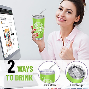 Funny gifts for women-match energy tumbler-Birthday Gifts for Women Funny, Witty & Sarcastic Travel Coffee Mug W/Slider Lid-Cheer up somebody’s day gift-Engraved 20oz Tumbler/Flourascent Green, small