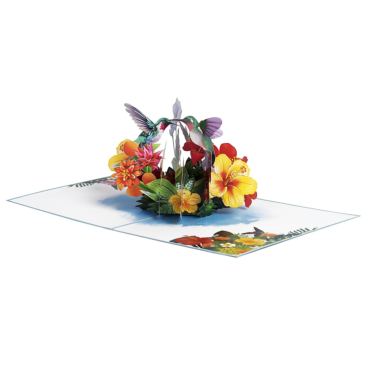 iGifts And Cards Inspirational Hummingbird with Yellow and Red Hibiscus 3D Pop Up Greeting Card - Colorful Flowers, Ideal for Mother's Day, Birthday, Anniversary, Get Well, Thank You, Bird Lovers 6x8