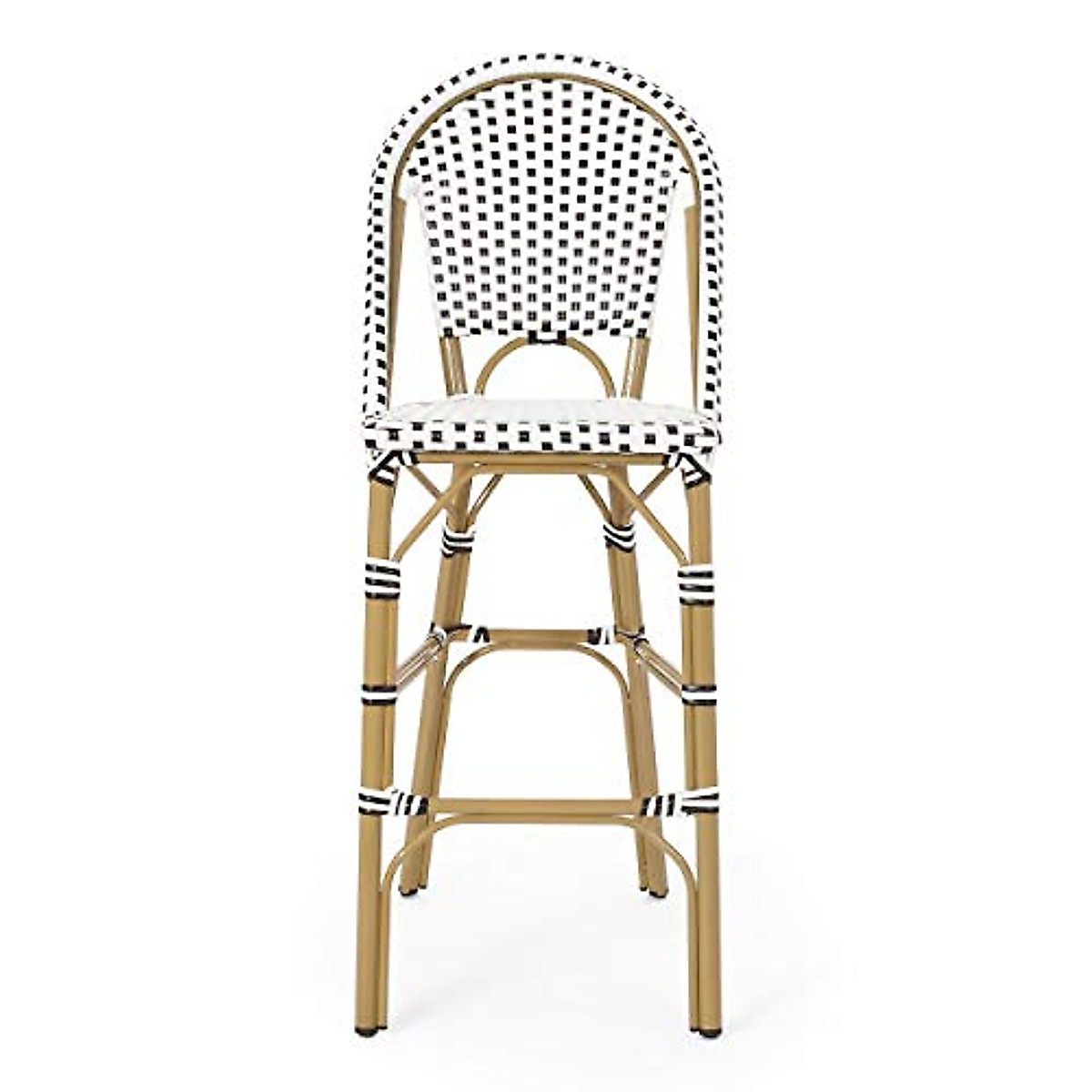 Christopher Knight Home 314450 Kinner Outdoor Barstool, Black + White + Bamboo Print Finish