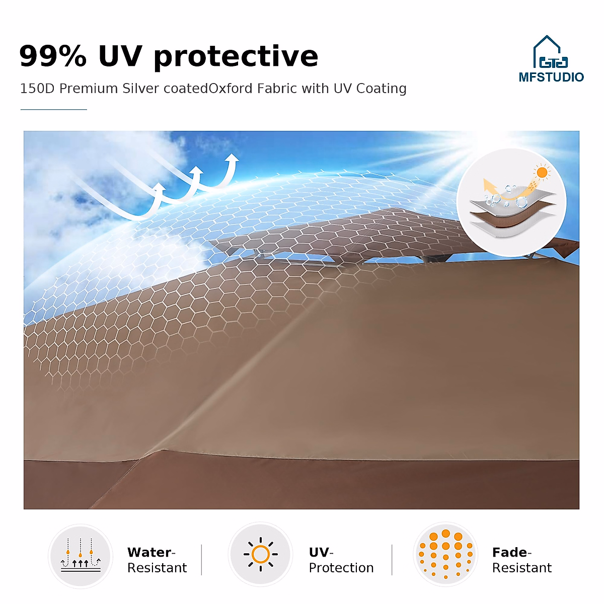 PHI VILLA 13' x 13' Patio Gazebo Tent Outdoor Pop-up Canopy Shelter with Elegant Corner Curtain for Backyard, Party, Family Outings, 169 Sq. Ft of Shade, Brown