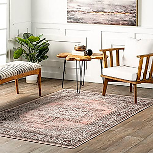 nuLOOM CIA Floral Stain-Resistant Machine Washable Area Rug, 8x10, Pink