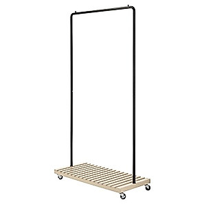 Whitmor Slat Wood Garment Rack - Freestanding Rolling Clothing Organizer - New Zealand Pine Shelf