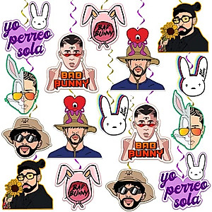 32Pcs Bad Bunny Party Decorations Hanging Swirls, Bad Bunny Decorations Whirls Glitter Foil Ceiling Swirls Streams Decorations, Bad Bunny Decor Foil Hanging for Bad Bunny Birthday Decorations