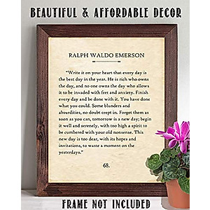 Ralph Waldo Emerson - Write It on Your Heart - Inspirational Quote Book Page Poster for Home and Office Decor, Wall Art for Motivation Inspiration, Book Lovers Gift, 11x14 Unframed Typography Print