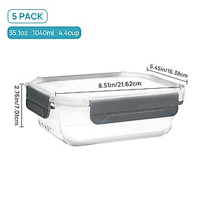 Vtopmart 5 Pack 35oz Glass Food Storage Containers with Lids, Meal Prep Containers, Airtight Lunch Containers Bento Boxes with Snap Locking Lids for Microwave, Oven, Freezer and Dishwasher