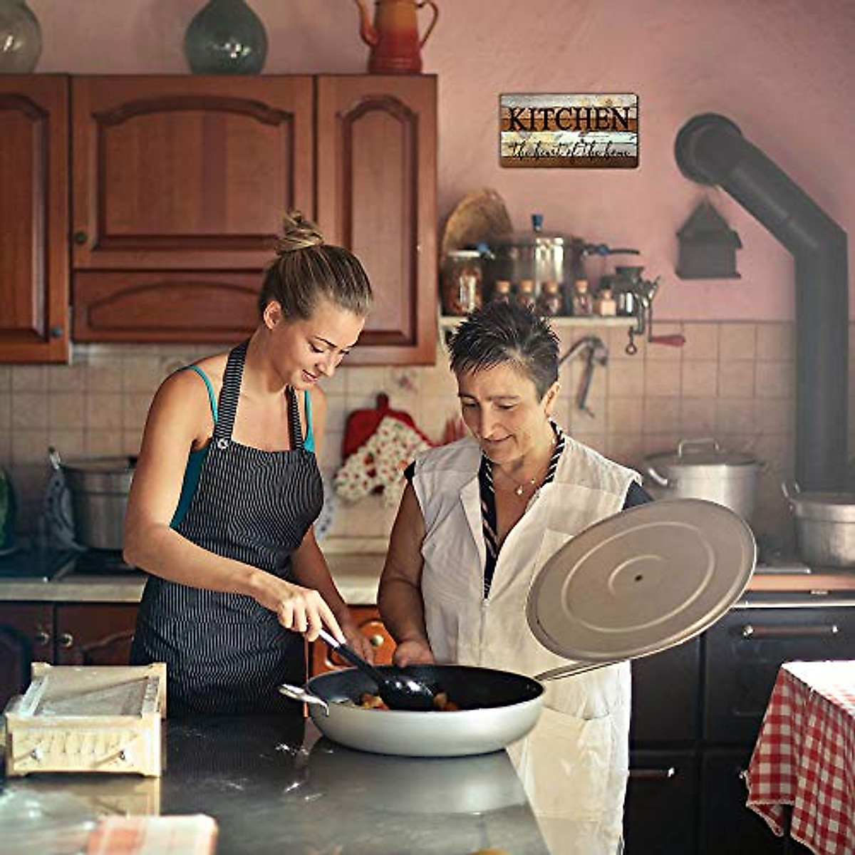 Farmhouse Kitchen Signs Wall Decor Funny Kitchen Wall Art-Kitchen is The Heart of The Home-Sunflower Themed Printed Large Wood Signs Kitchen Wall Decor Home Decorations 16" x 8"