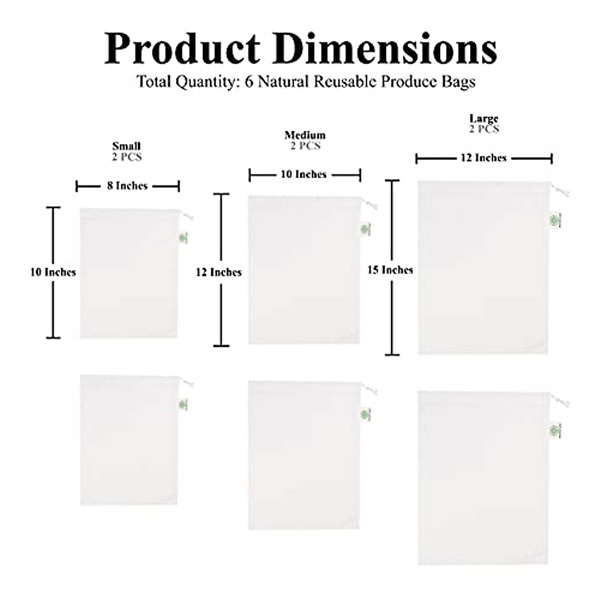 Mandala Crafts Reusable Organic Cotton Produce Bags for Refrigerator – Muslin Bags with Drawstring – Cotton Drawstring Bags for Shopping Storage Vegetable Bread Gift 6 PCs