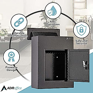 AdirOffice Through The Wall Drop Box Safe - Durable Thick Steel w/Adjustable Chute - Mail Vault for Home Office Hotel Apartment
