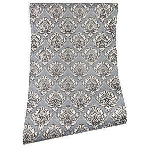 Yifasy 2Pack Shelf Liners for Kitchen Cabinets Closet Easy Clean Self Adhesive Grey Damask Wallpapers Refresh Furniture Surface 18 inch Wide