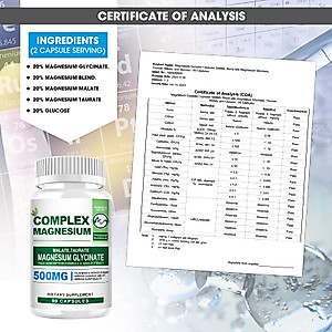 M inch Magnesium Complex Capsules 500MG Blend with Glycinate L-threonate Taurate Malate and Glucose - 90