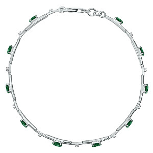 Emerald and Natural Diamond Double Bar Link Bracelet in .925 Sterling Silver