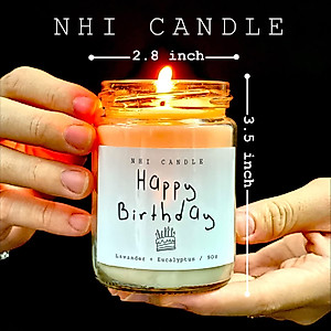 NHI Clothing Happy Birthday, Eucalyptus & Lavender Scented Soy Wax Candle for Home, 9oz Transparent Jar, Christmas Gifts for Women, Her, Teacher, Besties, Best Friend