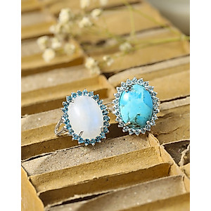 YoTreasure Moonstone London Blue Topaz 925 Sterling Silver Chunky Ring Jewelry