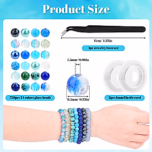 720pcs Glass Beads for Jewelry Making 8mm, 24 Colors Bead Bracelet Making Kit Blue Round Loose Beads for Bracelet Earring Necklace Jewelry Making Supplies