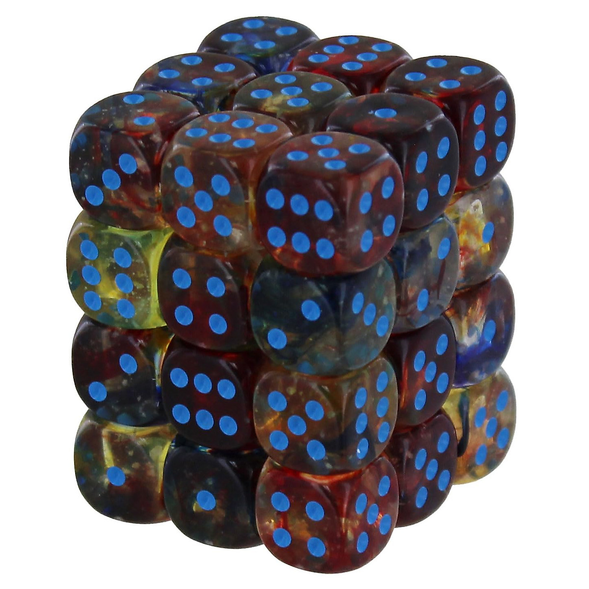 Chessex Nebula 12mm d6 Nocturnal/Blue w/Luminary Dice Block (36 dice),Orange