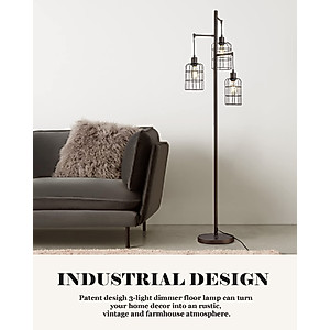 ELYONA Upgraded Industrial Dimmable Floor Lamp & Wood Desk Lamp with Wireless Charging & USB Port, Swing Arm, LED Bedside Table Lamp for Bedroom, Adjustable Reading Task Lights for College Dorm