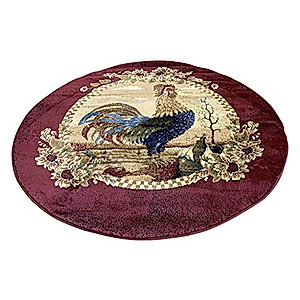 Carpet King Rooster Style Round Sunflower Country Area Rug 256,000 Point Area Rug Burgundy Blue Beige Black Bellagio Swirl Design M09AB (4 Feet X 4 Feet)