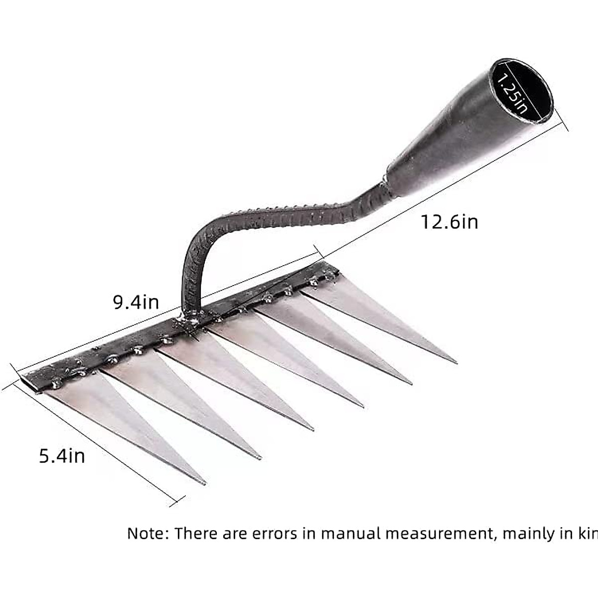 KeluKES Hoe weed rake farm tool hoe weed hoe root digging the ground loose soil nail rake farm tool thick and sharp(Six-tooth rake)