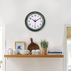 SkyNature 9.5 Inch Wall Clock, Silent Non-Ticking Battery Operated Kitchen Wall Clock, Decorative Classic Small Analog Clock for Living Room, Bedroom, Bathroom - Green