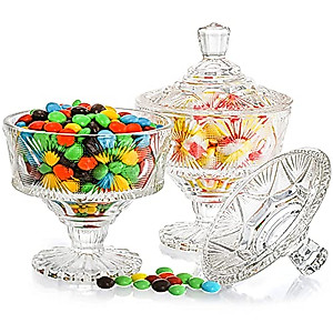 Frcctre 2 Pack Glass Candy Dish with Lid, 15 Oz Clear Covered Candy Bowl Crystal Candy Jar Cookie Jar Decorative Apothecary Jar for Party, Candy Buffet, Wedding, Christmas, Home