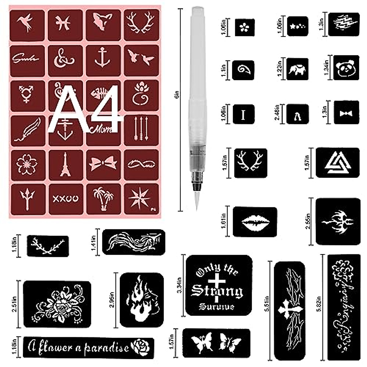 Konsait 629pcs Temporary Tattoos Stencils, Girls and Boys Glitter Tattoo Kit Templates Face Paint Stencils Body Art Stencil Stickers Pack for Adults Man Women Kids Teenager,20 Sheets