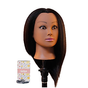 Kalyx African Mannequin Head Real Hair for Cosmetology Manikin Maniquins Hairdresser Practice Training Head Doll Head and Table Clamp Stand(B12)