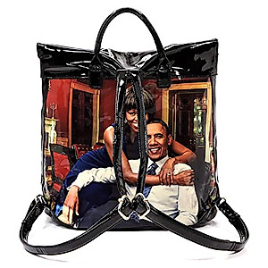 Michelle Obama Magazine Cover Collage Backpack Womens Fashion Purse Handbag (#B-Multi/BK)