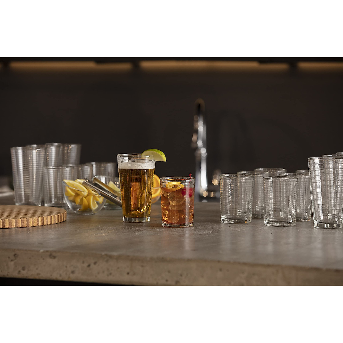 Fortessa Basics Arcade Everyday 12 Pack Set Glassware Great for: Mixed Drinks/Cocktails, Water, Juice, Iced Tea, Soft Drinks., Double Old Fashioned/Rocks, 13 Ounce