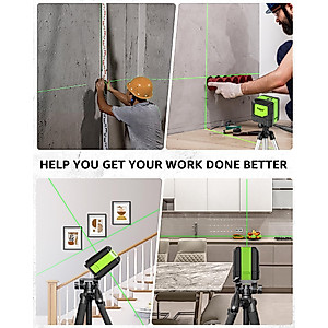 HUEPAR Laser Level Self-Leveling - 100 feet DIY Bright Green Cross Line Laser Leveler for Picture Hanging, Tile, Decoratio and Construction Indoor Project, 360° Magnetic Base & Battery Included