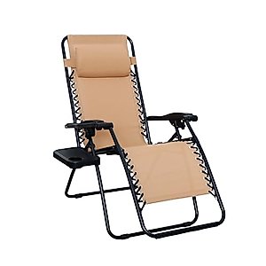 Amazon Basics Outdoor Textilene Adjustable Zero Gravity Folding Reclining Lounge Chair with Pillow, 26", Beige