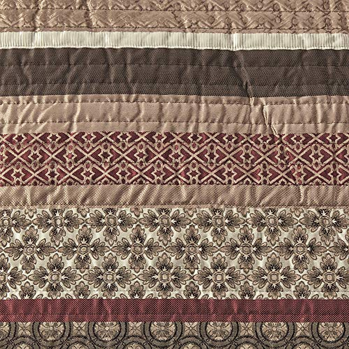 Madison Park Quilt Set Luxurious Jacquard Stripes Design - All Season, Coverlet Bedspread Lightweight Bedding Layer, Shams, Decorative Pillow, Full/Queen(90"x90"), Floral Red 5 Piece