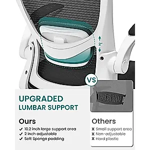 MUXX.STIL Office Chair, Ergonomic Desk Chair with Adjustable Lumbar Support and Flip up Armrest, Breathable Mesh Computer Chair for Home Office, White