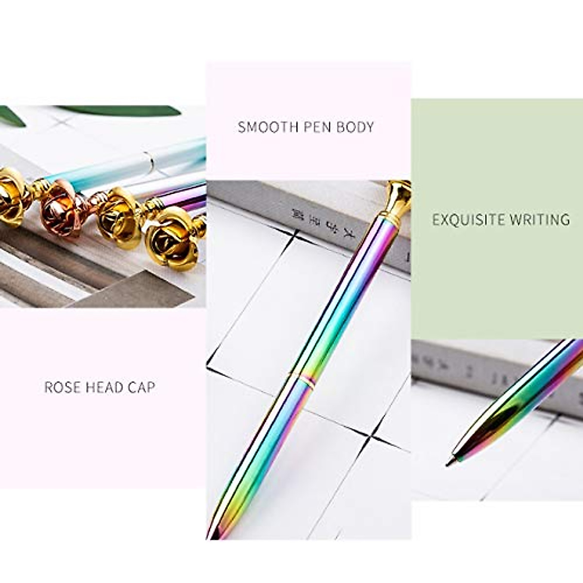 JYDQM 8pcs Customized with Own Logo Diamond Ballpoint Pen Rose Gold Metal Pens