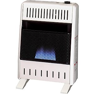 ProCom ML100TBA-B Ventless Propane Gas Blue Flame Space Heater with Thermostat Control for Home and Office Use, 10000 BTU, Heats Up to 500 Sq. Ft., Includes Wall Mount and Base Feet, White