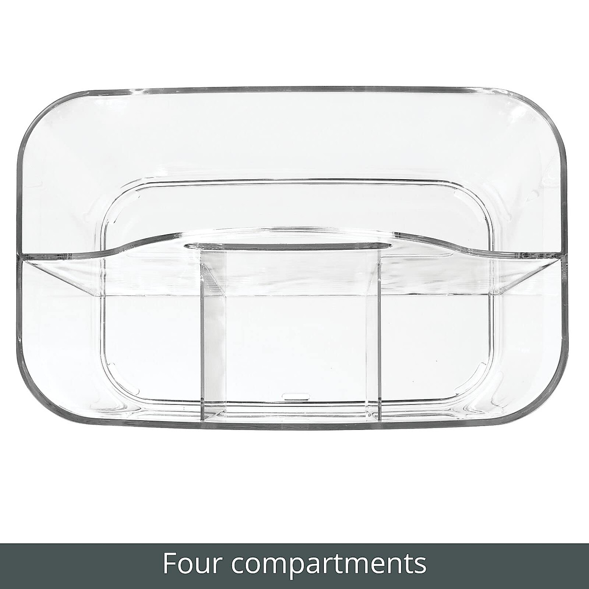 mDesign Plastic Cutlery Storage Organizer Caddy Bin Tote with Handle - Kitchen Cabinet Divided Pantry Basket for Forks, Knives, Spoons, Napkins, Indoor/Outdoor Use, Lumiere Collection, 2 Pack - Clear
