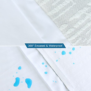 Mattress Topper Cover Protector Queen Size 3 Inch, 100% Waterproof Viscose Made from Bamboo Cooling Mattress Topper Encasement Zippered with Adjustable Straps, Fit Memory Foam Mattress Topper