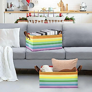 Boccsty Rainbow Stripe Pastel Dark Open Home Storage Bins Large Storage Basket Organizing Shelves Closet Toy Clothes Storage Bins Foldable Collapsible Storage Box for Shelves Nursery Office 1 Pack