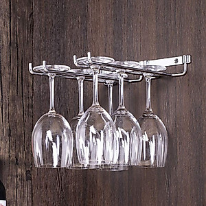 Stemware Wine Glass Rack Wall Mountable Heavy Duty Thick Wrought Exquisite silver chrome 2 Rows 10.2 Inch Deep,Metal Storage Hanger for Kitchen or Bar