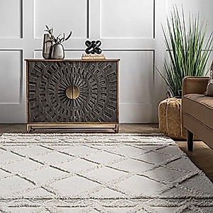 nuLOOM Kenna Wool Shaggy High-Low Geometric Trellis Area Rug, 9' x 12', Ivory