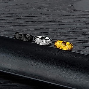 TEMICO 7mm Engraved Florentine Design Stainless Steel Ring Band Silver Tone, Size 11